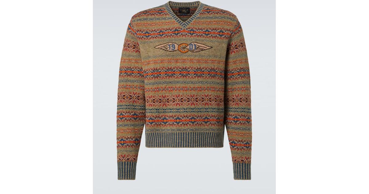 RRL Fair Isle Wool Sweater in Brown for Men | Lyst