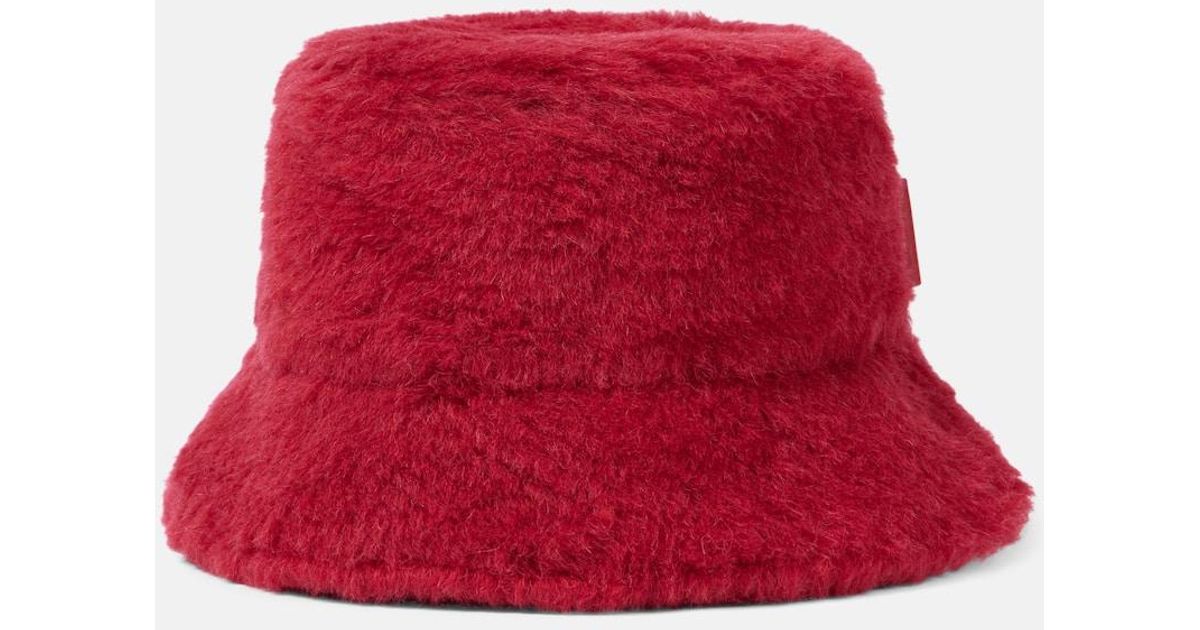 Max Mara Figura Wool And Silk Teddy Bucket Hat in Red | Lyst