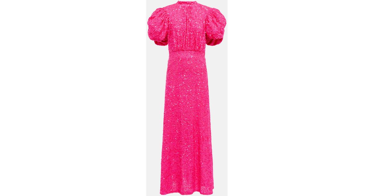 ROTATE BIRGER CHRISTENSEN Sequined Puff-sleeve Maxi Dress in Pink | Lyst Canada