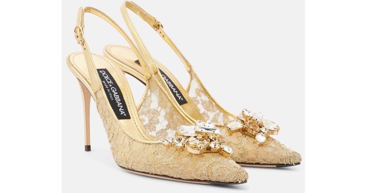 Dolce & Gabbana Embellished Lace Slingback Pumps in Metallic | Lyst