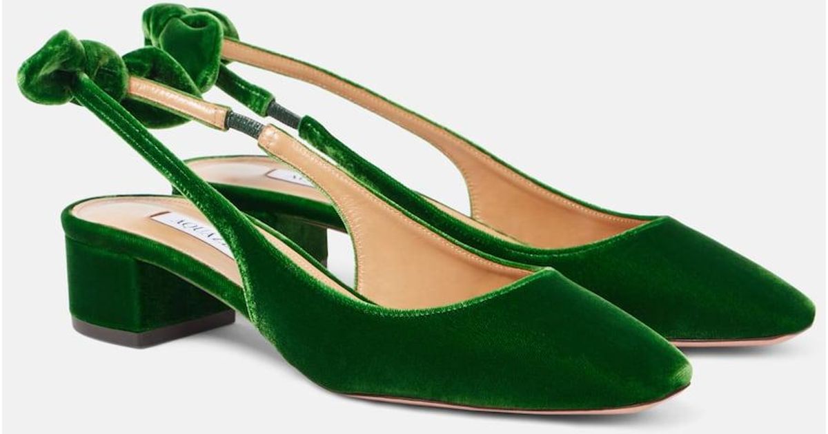 Aquazzura Very Bow Tie 35 Velvet Slingback Pumps in Green | Lyst