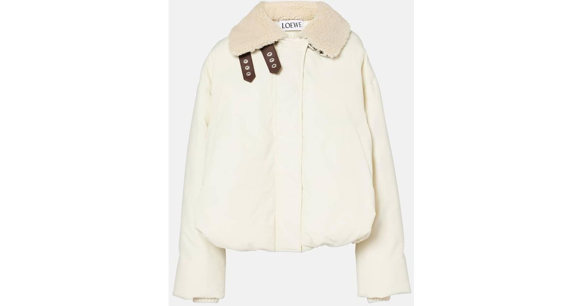 Loewe Shearling-Trimmed Cotton-Blend Puffer Jacket in Natural | Lyst UK