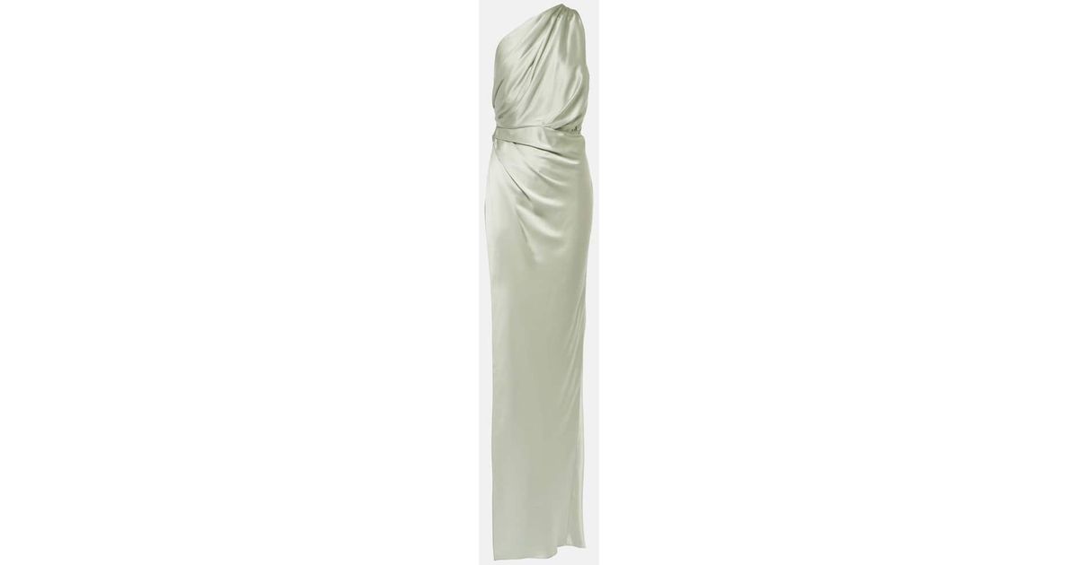The Sei Draped One-Shoulder Silk Satin Gown in Green | Lyst