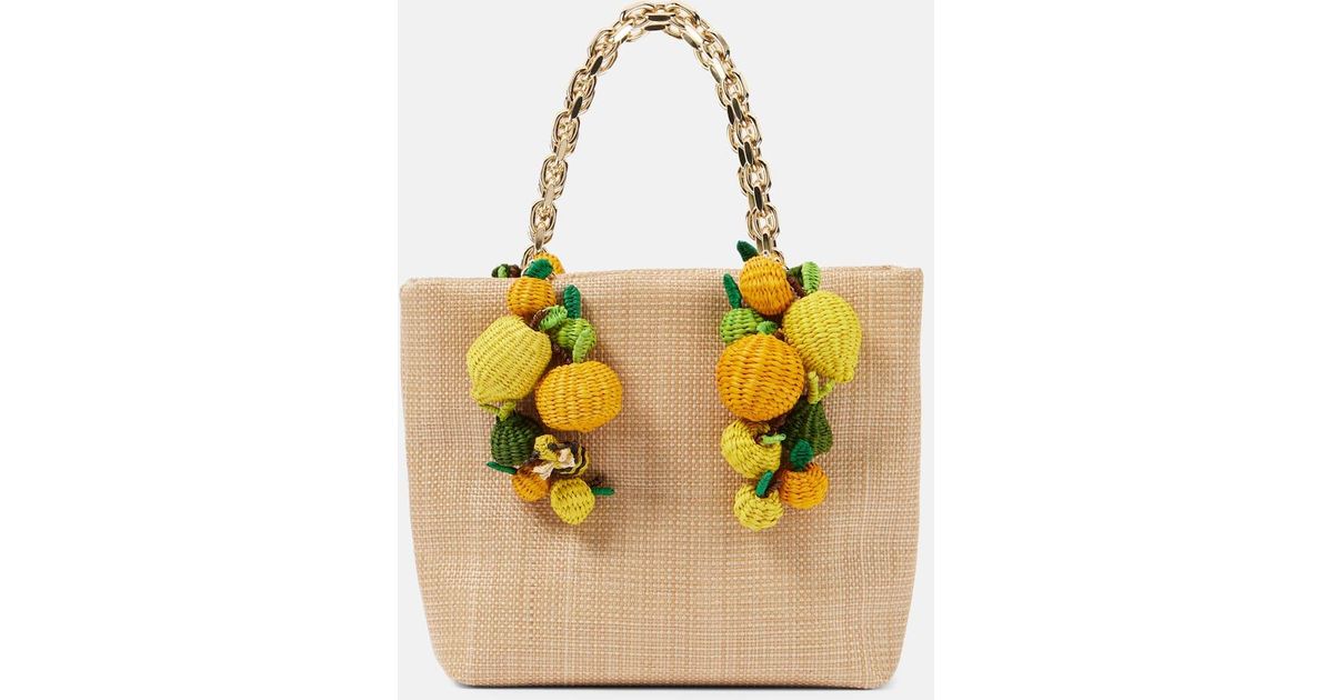 Aquazzura Citrus Punch Mini Raffia-Effect Tote Bag in Yellow | Lyst