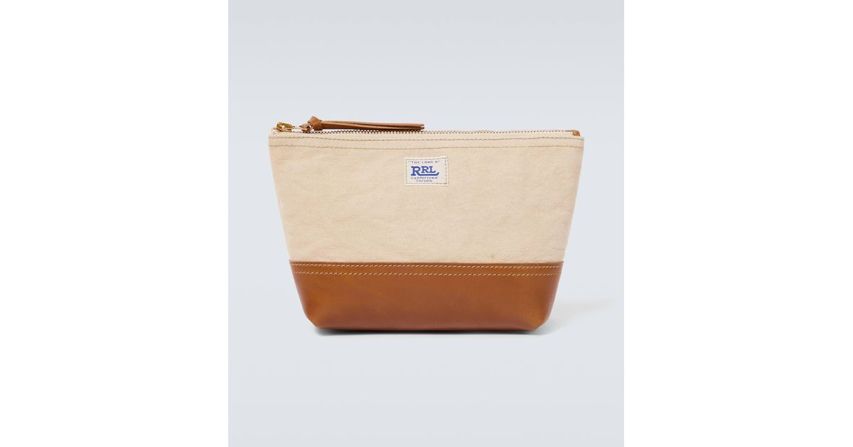 RRL Large Leather-trimmed Cotton Canvas Pouch in Natural for Men | Lyst ...