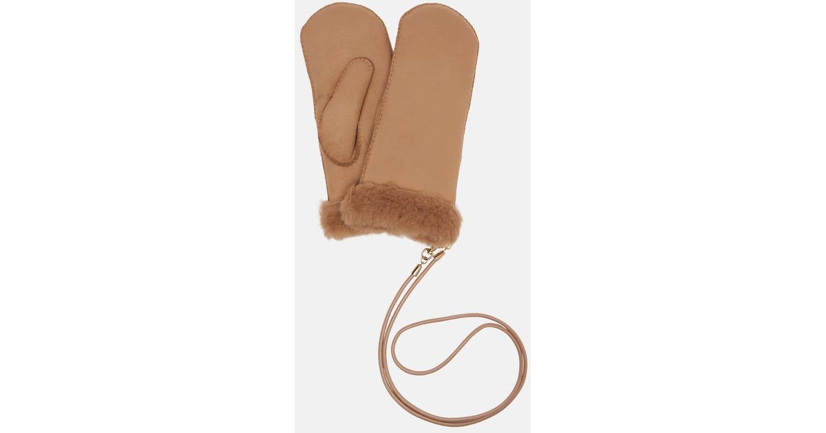 Max Mara Sand Shearling-Lined Mittens in White | Lyst