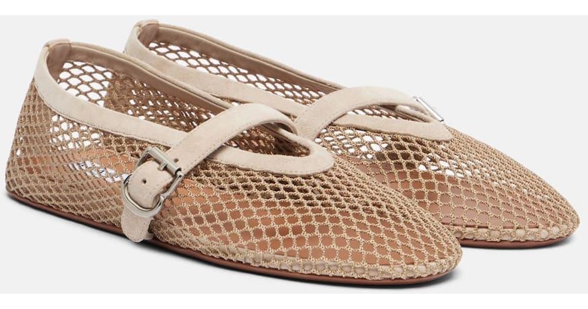 Alaïa Suede-Trimmed Fishnet Ballet Flats in Natural | Lyst UK