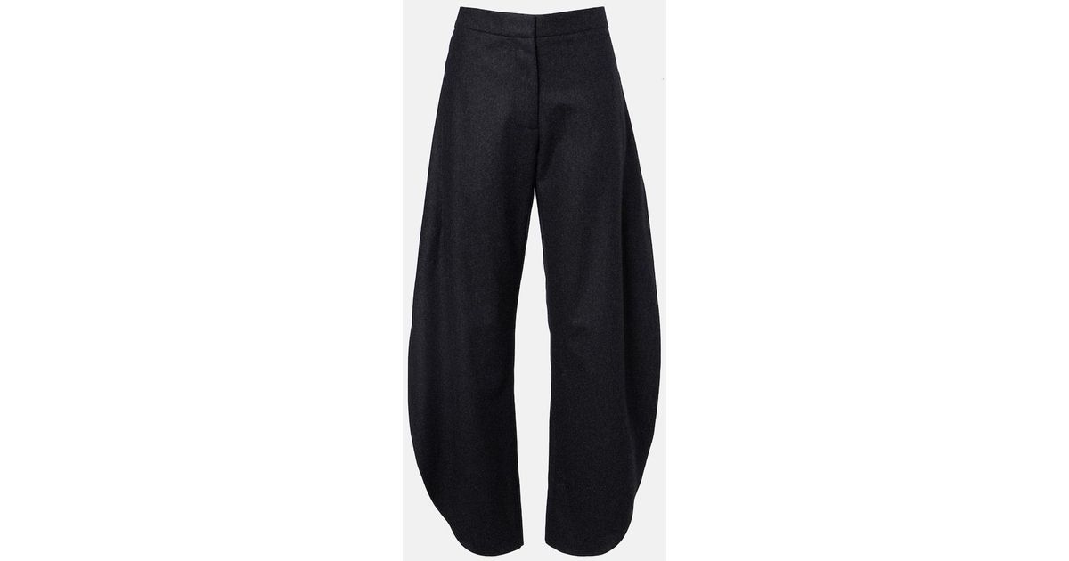 Alaïa Wool Barrel-Leg Pants in Blue | Lyst