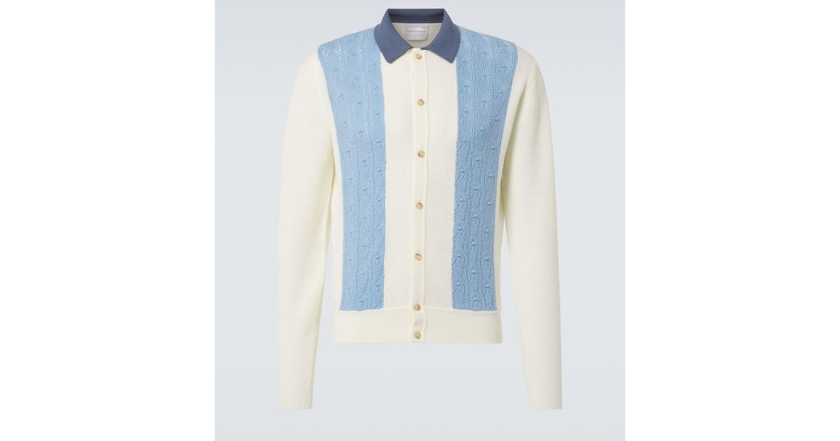 King & Tuckfield Paneled Wool Cardigan in Blue for Men | Lyst