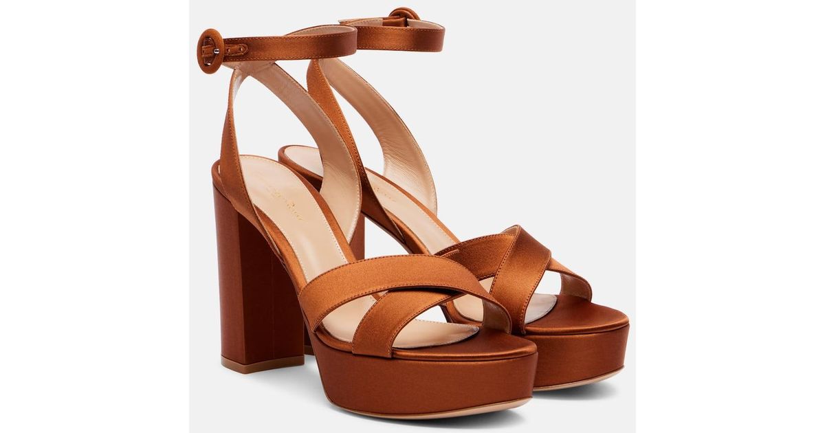 Gianvito Rossi Sabrina Satin Crepe Platform Sandals in Brown | Lyst