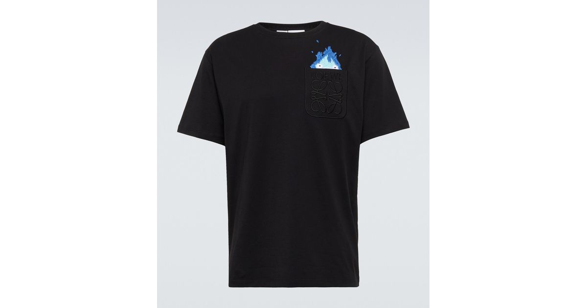 Loewe X Howl's Moving Castle Calcifer Embroidered Cotton T-shirt in ...