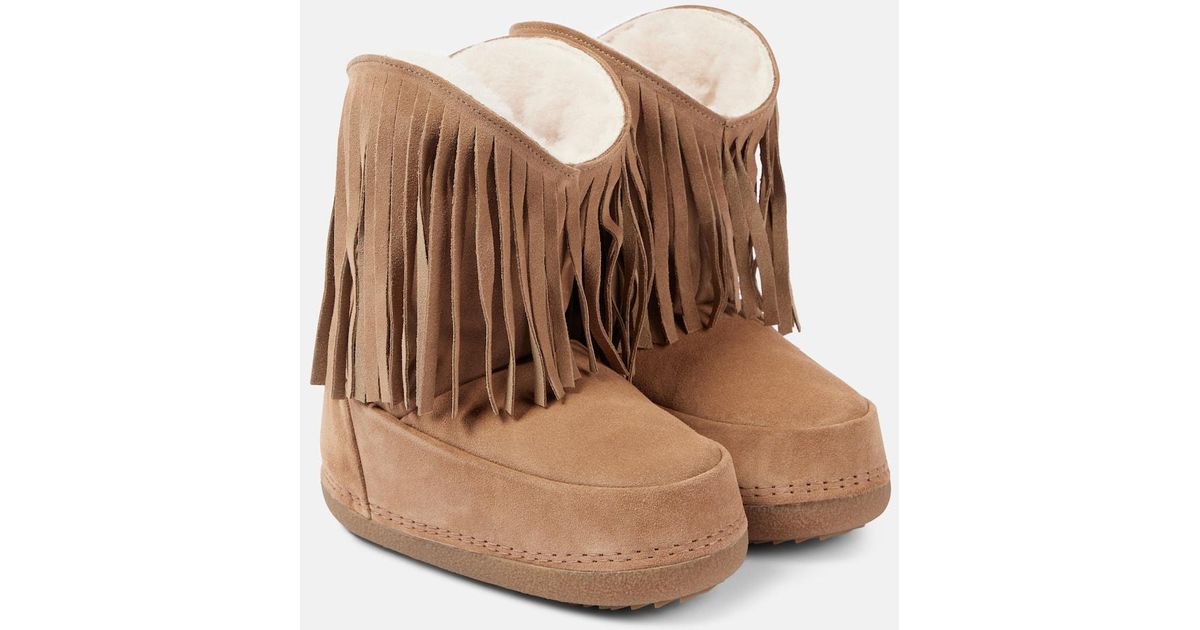 Inuikii Cowboy Fringes Leather Snow Boots in Brown | Lyst