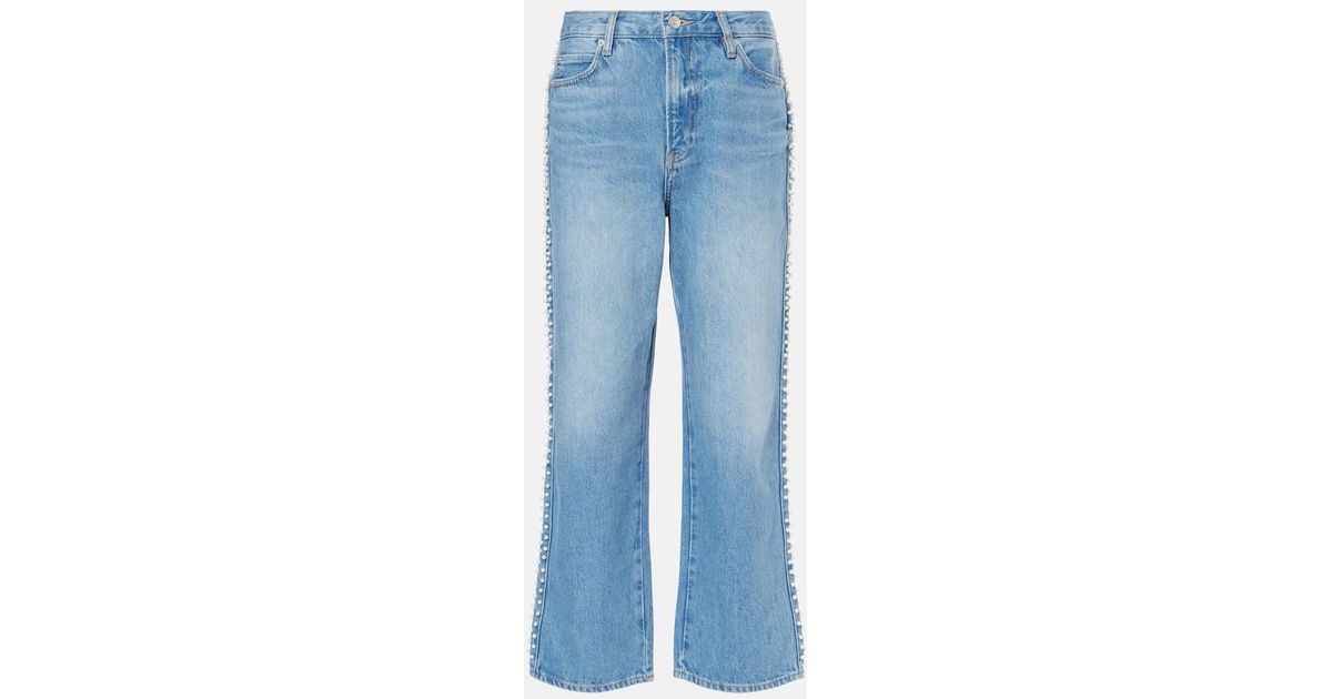 FRAME Atelier Le Jane Embellished Cropped Jeans in Blue | Lyst