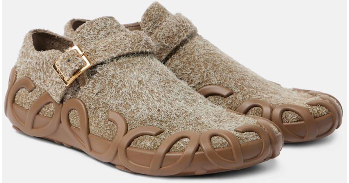 Loewe Brushed Suede Loafers in Brown | Lyst