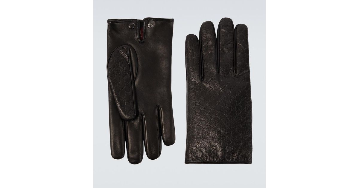 Gucci Gg Leather Gloves in Black for Men | Lyst