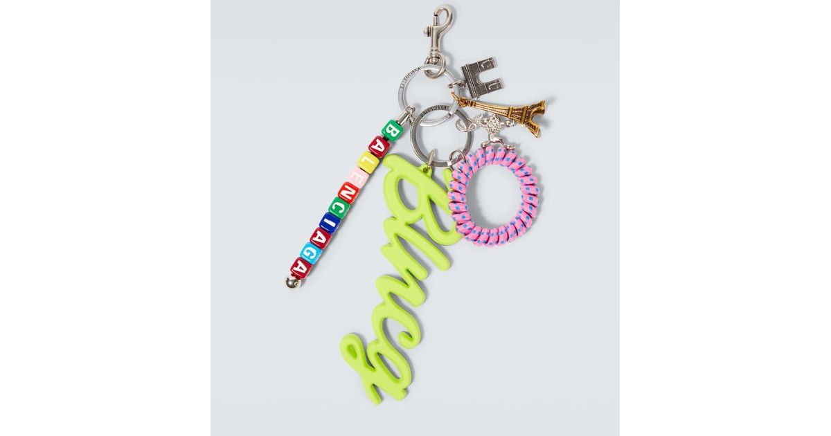 Balenciaga Logo Embellished Keychain in White for Men | Lyst
