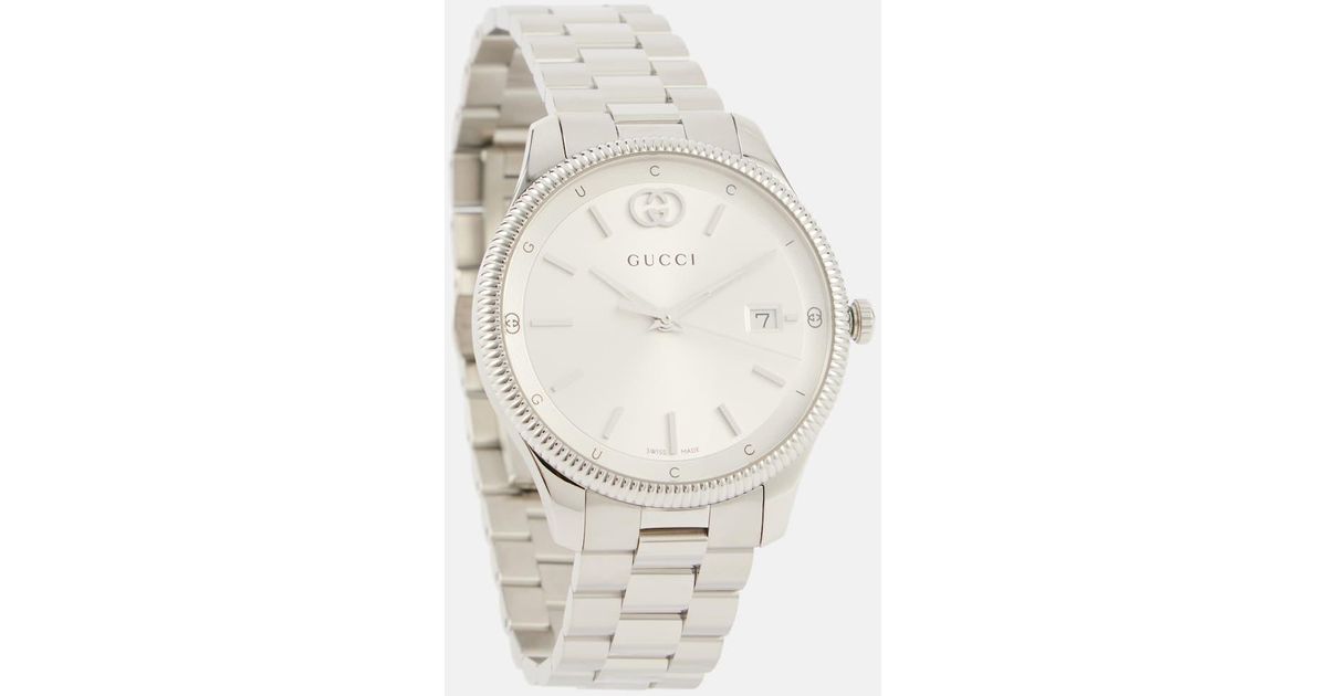 Gucci G-timeless 38mm Stainless Steel Watch in White | Lyst
