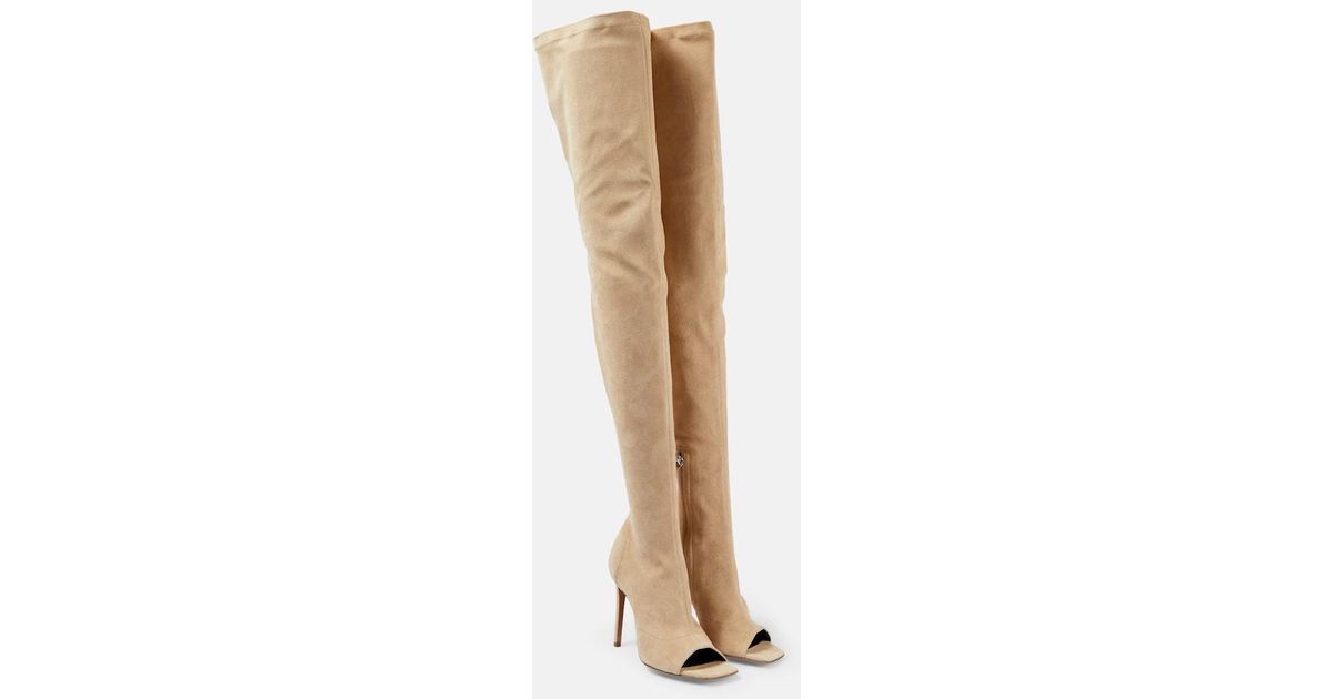 Paris Texas Amanda Suede Over-The-Knee Boots in Natural | Lyst