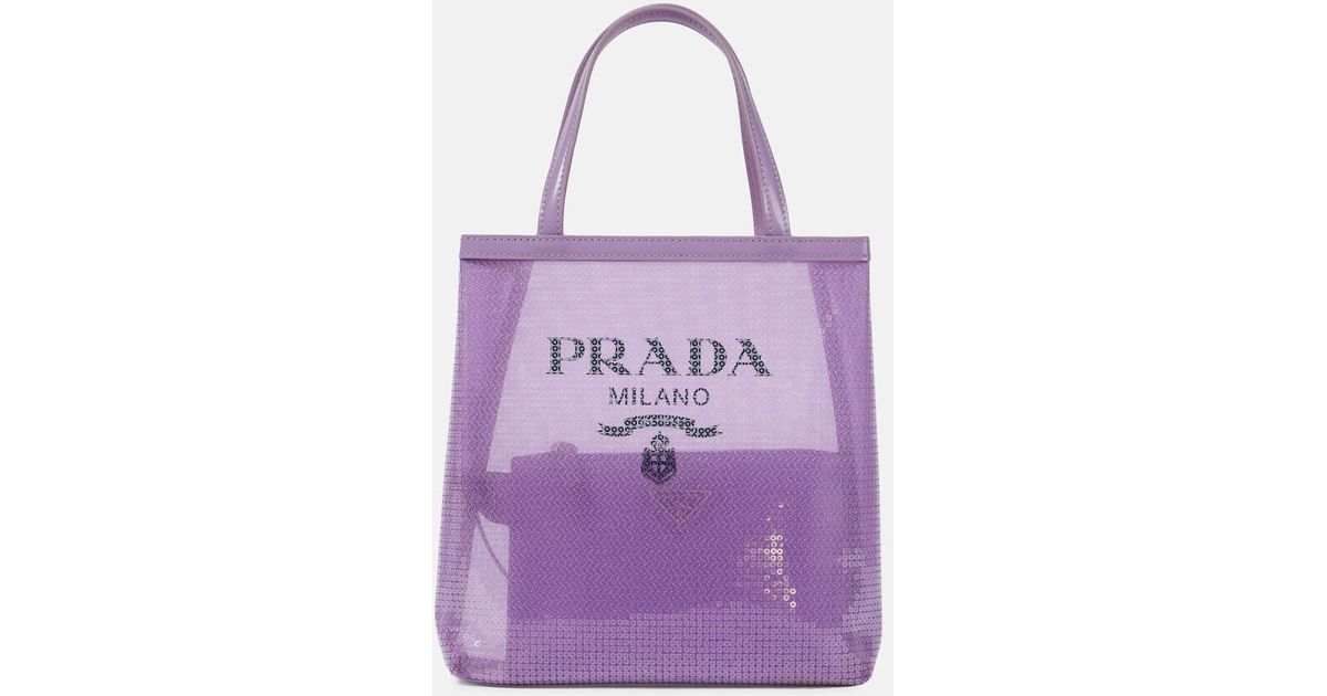 Prada Logo Sequined Tote in Purple | Lyst