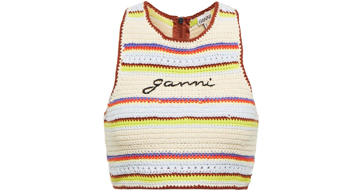 Ganni Striped Crochet Bikini Top | Lyst