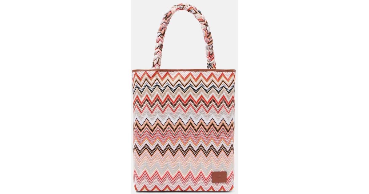 Missoni Zigzag Large Leather-Trimmed Tote Bag in Pink | Lyst