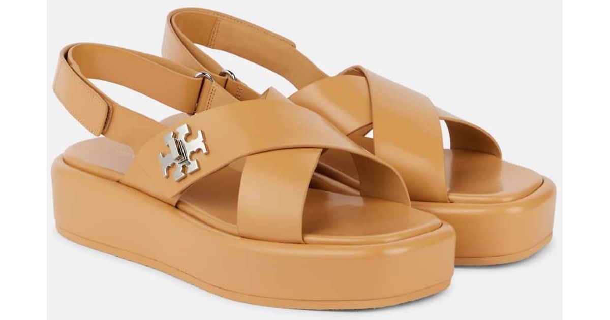 Tory Burch T Lock 40 Leather Platform Sandals in Brown | Lyst