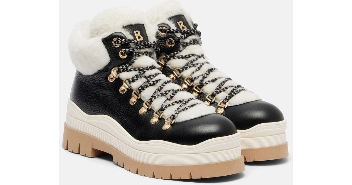 Bogner Arosa Shearling-Lined Leather Lace-Up Boots in Black | Lyst