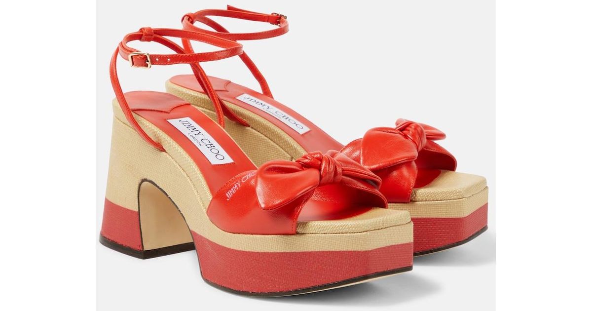 Jimmy Choo Ricia 95 Leather Platform Sandals in Red | Lyst