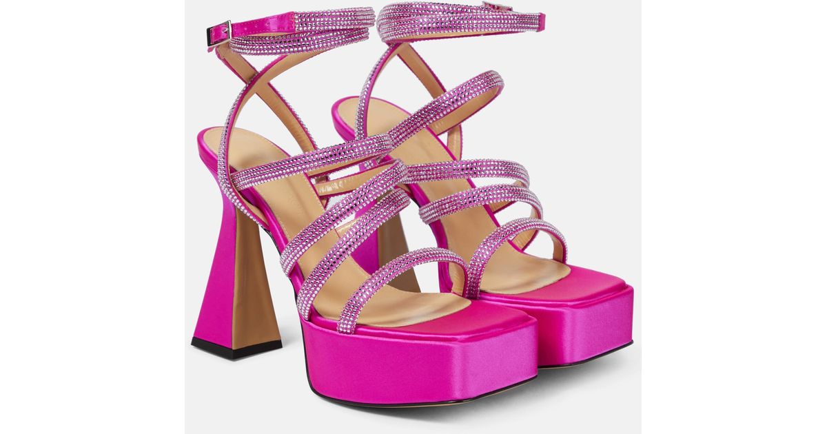 Mach & Mach Sydney Embellished Satin Platform Sandals in Pink | Lyst