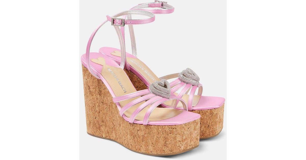 Sandales Compensees Double Heart En Satin Mach & Mach en coloris Rose ...