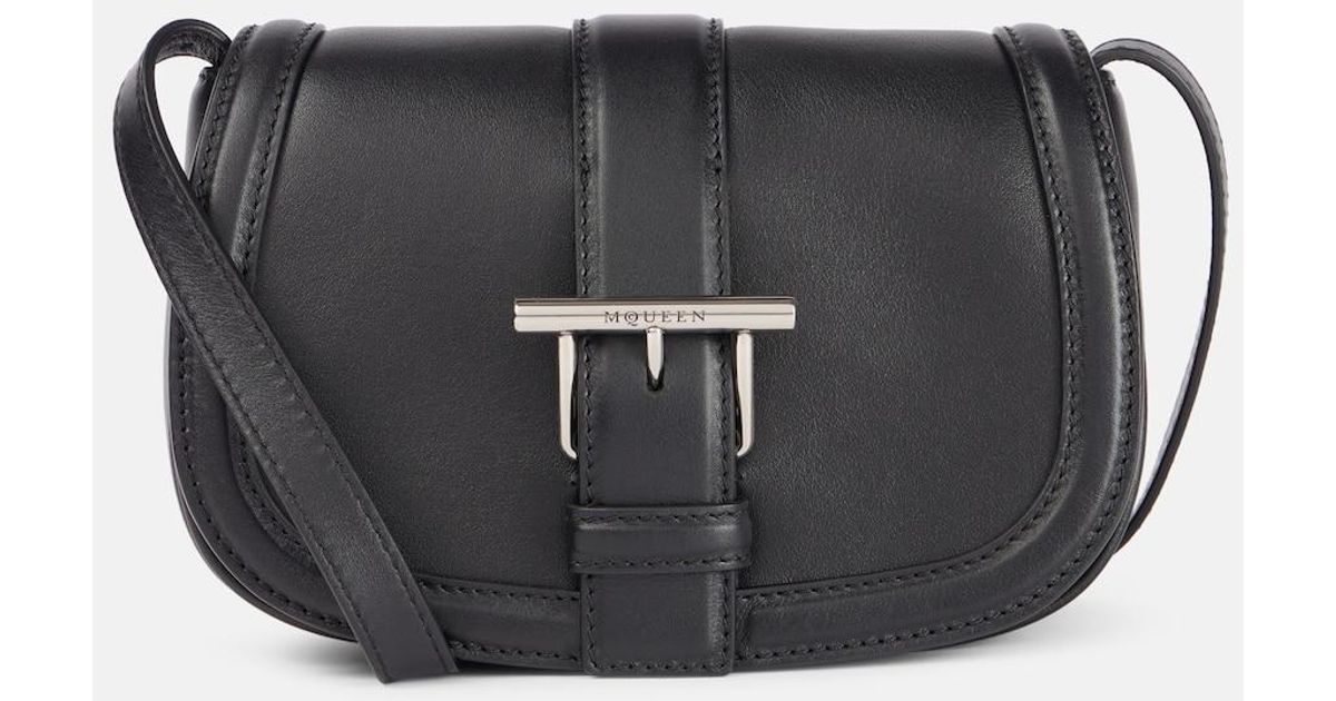 McQueen T-Bar Mini Leather Crossbody Bag in Black | Lyst