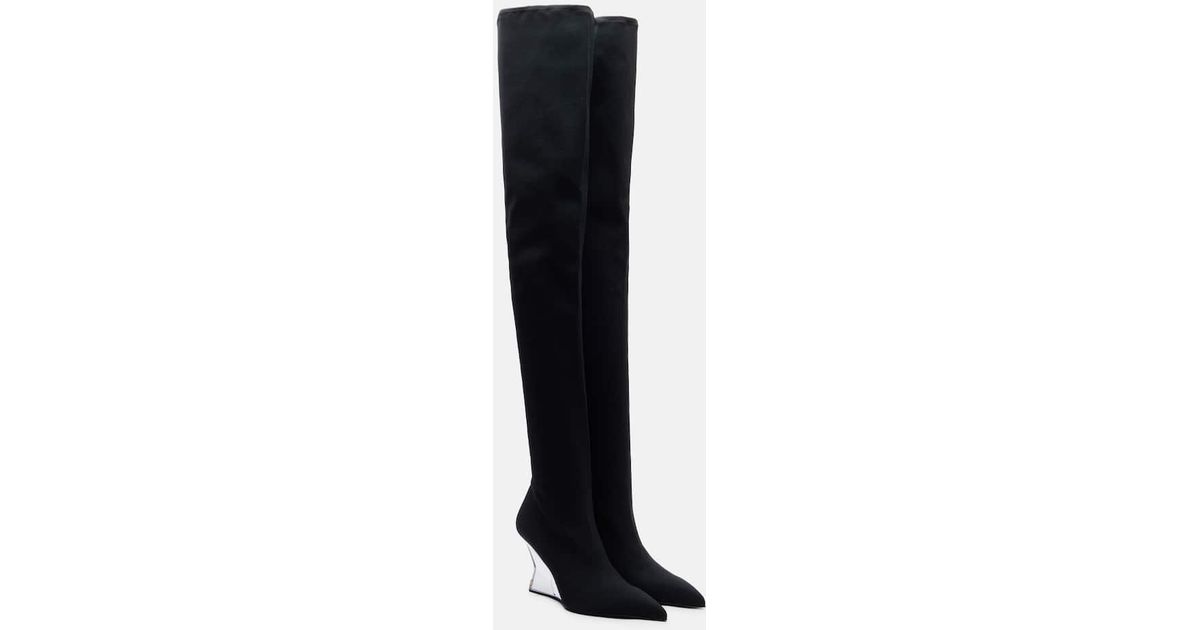 Balmain Knitted Wedge Over-The-Knee Boots in Black | Lyst UK