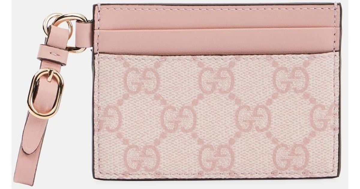 Gucci Gg Emblem Leather-Trimmed Card Holder in Pink | Lyst