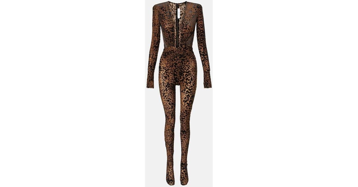 Alex Perry Leopard-Print Catsuit in Brown | Lyst