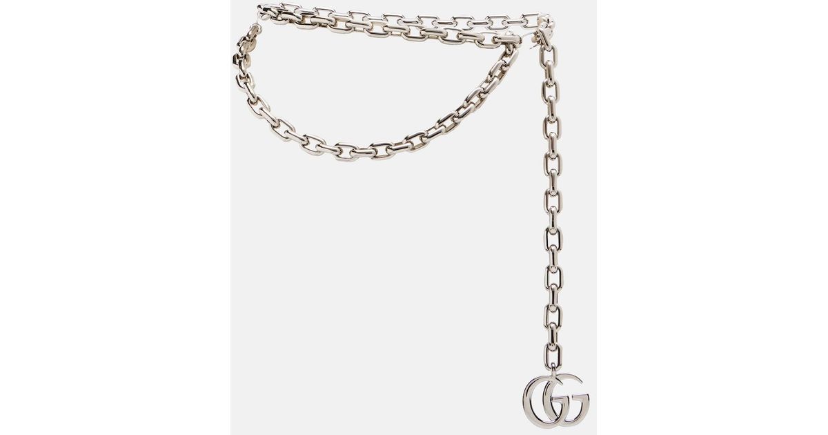 Gucci Double G Chain Belt in White | Lyst