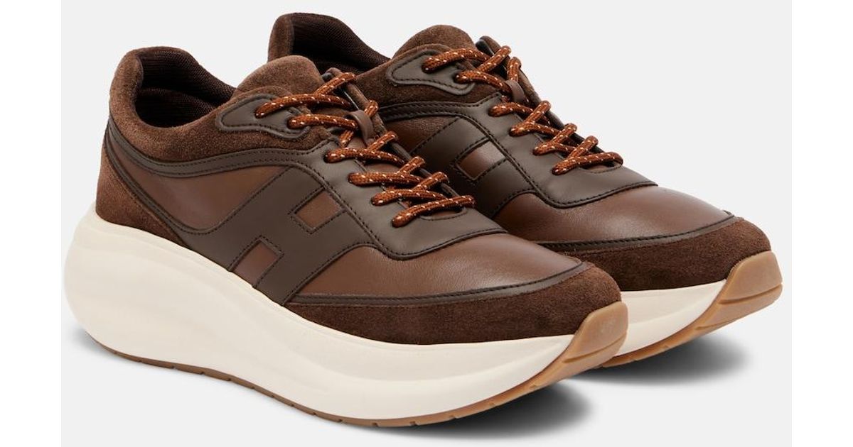 Hogan H696 Leather Platform Sneakers in Brown | Lyst