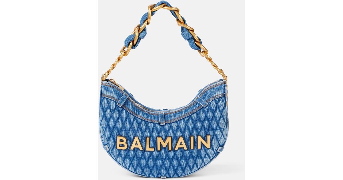 Balmain 1945 Soft Denim Moon Shoulder Bag in Blue | Lyst