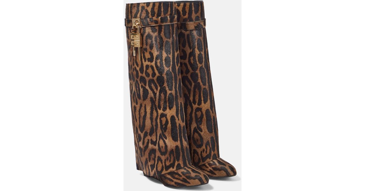 Givenchy Shark Lock Calf Hair Knee-high Boots in Brown | Lyst