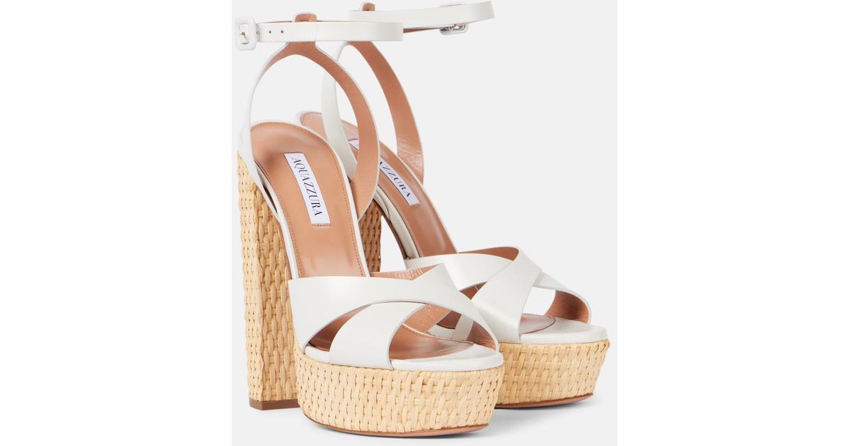 Aquazzura Sunseeker 140 Leather Platform Sandals in Metallic | Lyst