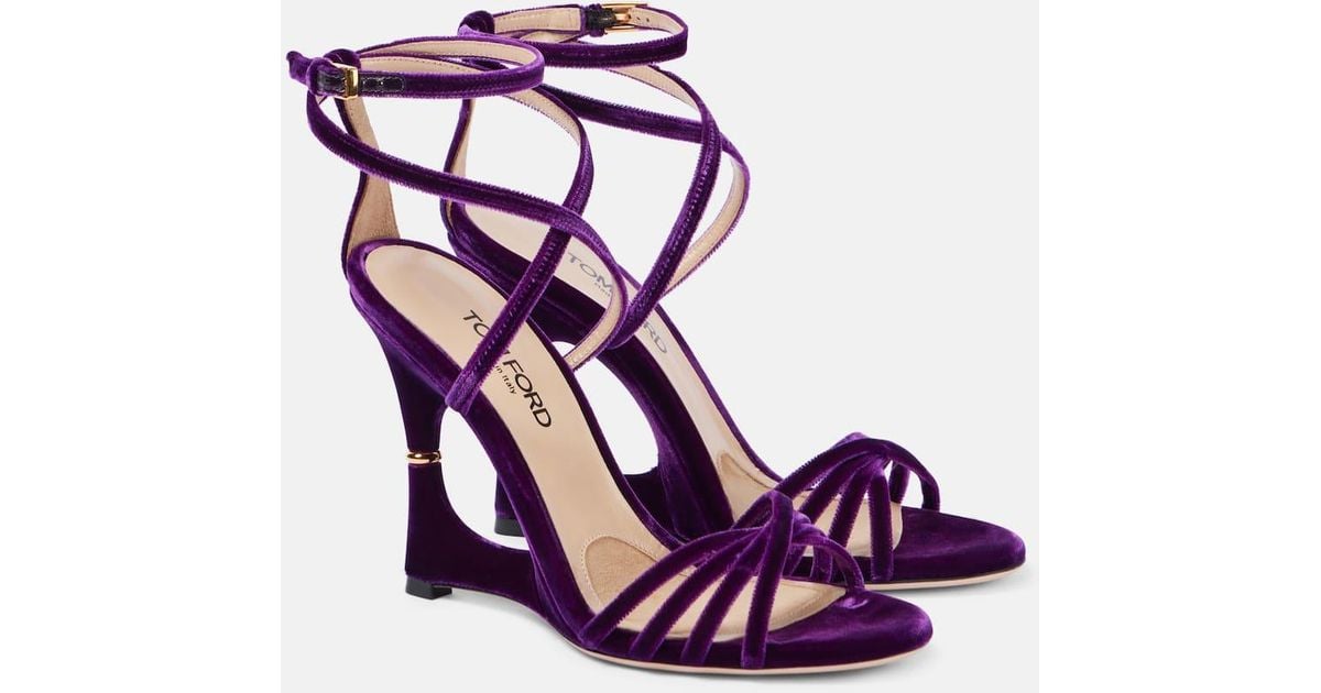 Tom Ford Paradis Velvet Wedge Sandals in Purple | Lyst