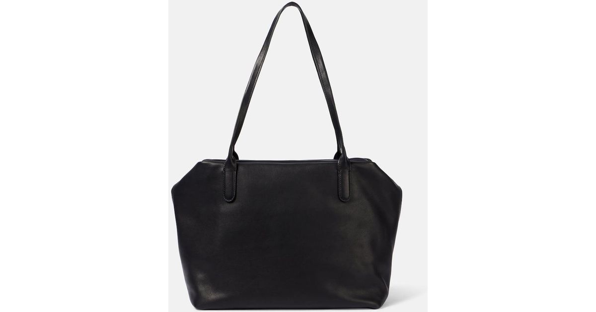 The Row Henri Leather Shoulder Bag in Black | Lyst
