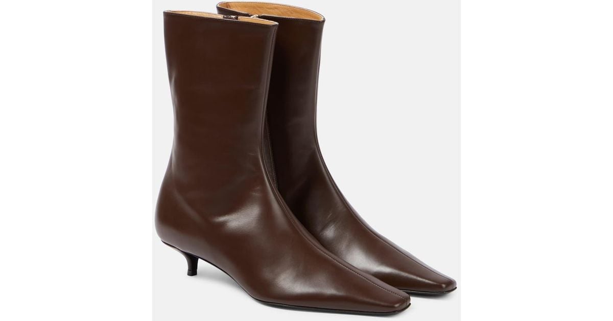 The Row Shrimpton Leather Ankle Boots in Brown | Lyst