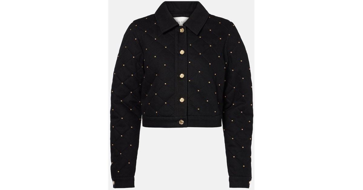 Nina Ricci Embellished Cropped Denim Jacket in Black | Lyst