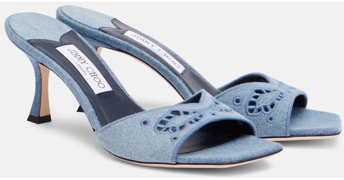 Jimmy Choo Skye 70 Embroidered Denim Mules in Blue | Lyst