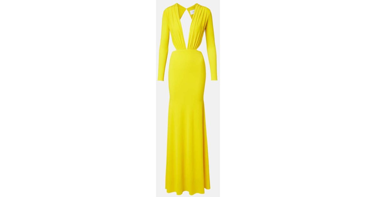 Alex Perry Ruched Open-Back Crepe Jersey Gown in Yellow | Lyst