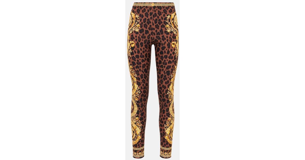 Versace Barocco Leopard-Print Leggings | Lyst