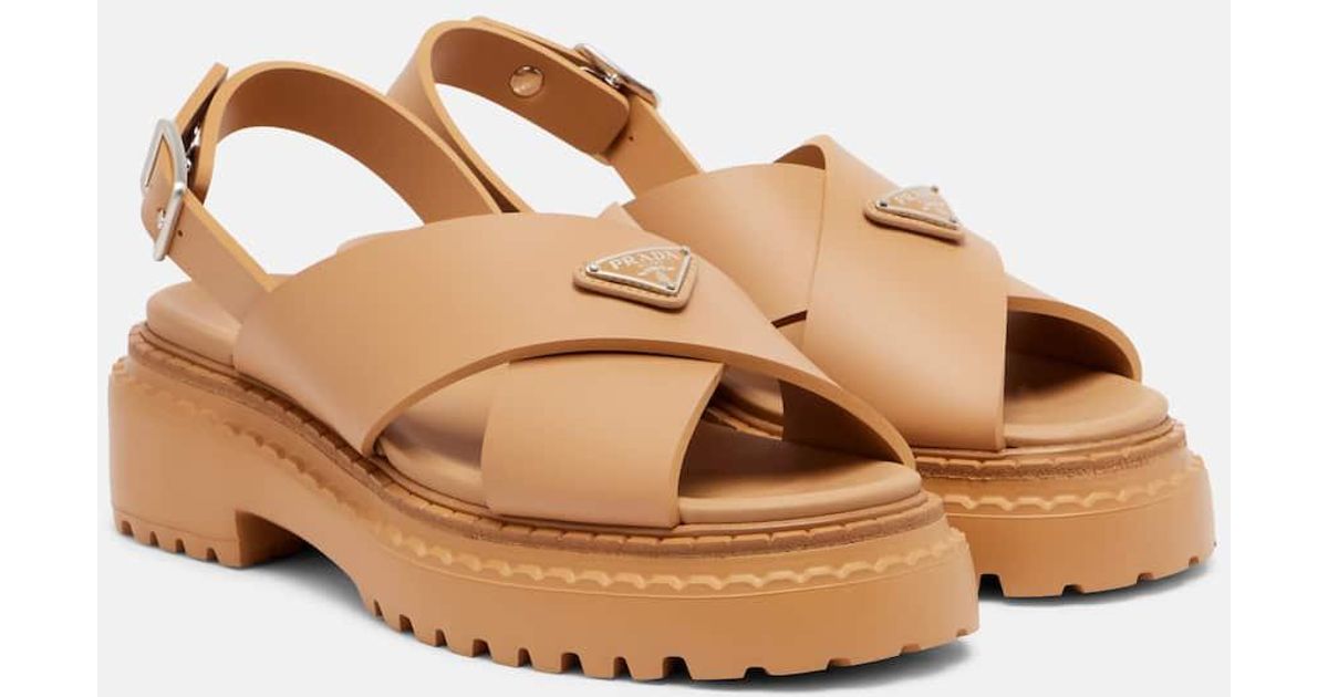 Prada Logo Rubber Platform Sandals in Brown | Lyst