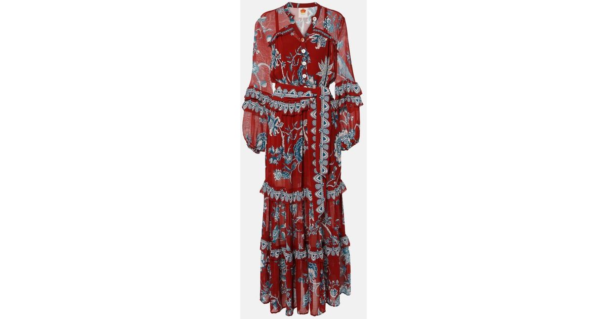 FARM Rio Tropical Landing Ruffled Maxi Dress in Red | Lyst