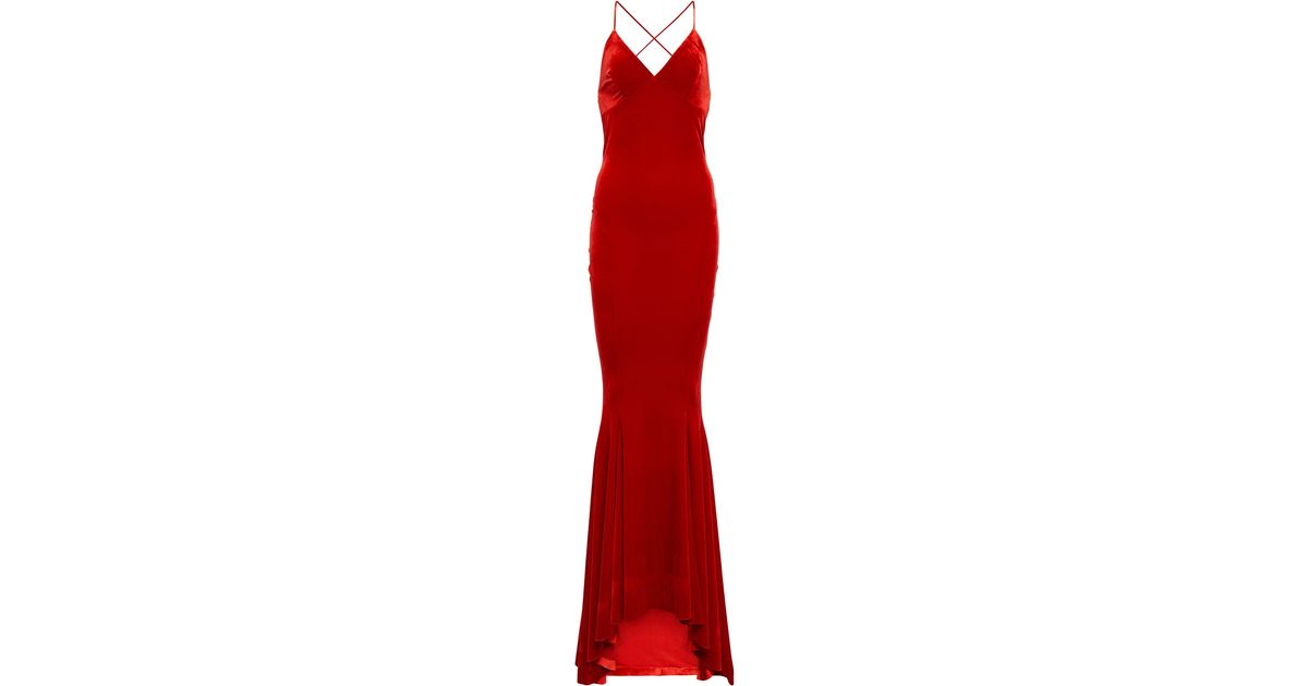Norma Kamali Fishtail Velvet Gown in Red | Lyst