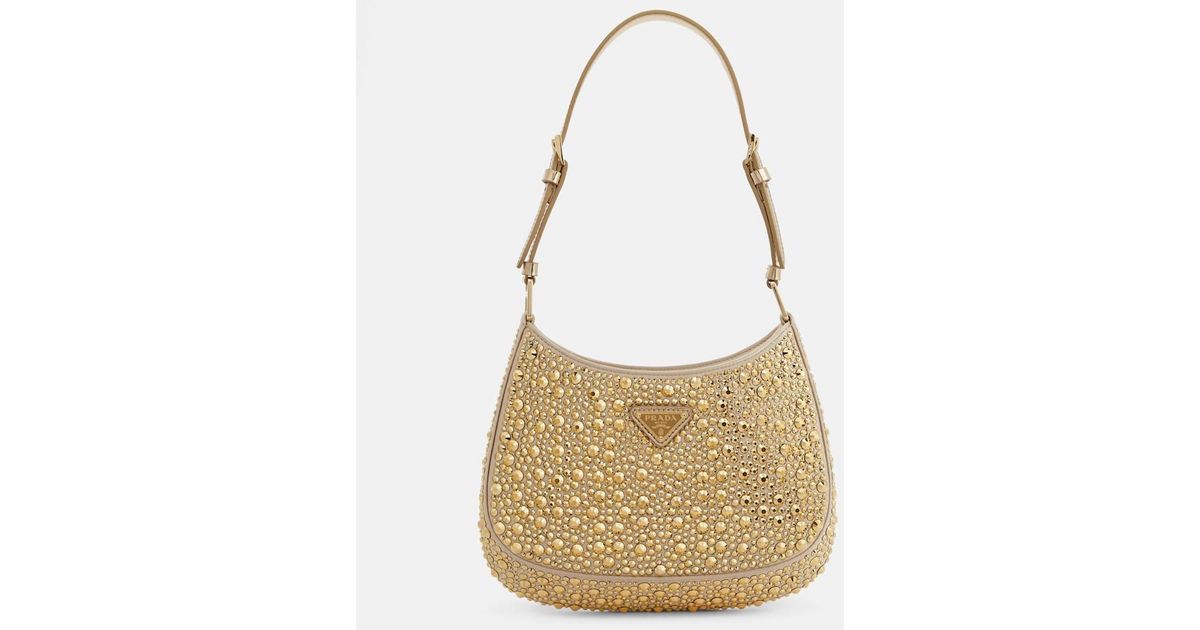 Prada Cleo Satin Bag With Crystals In Gold in Orange | Lyst UK